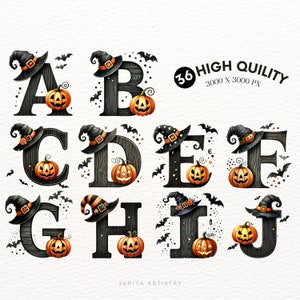 Watercolor Halloween Alphabet Clipart: Spooky Letter PNG Designs - Etsy