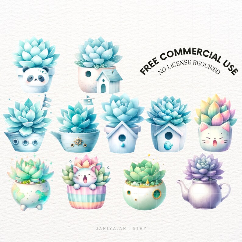 Pastel Succulent Clipart, Watercolor Succulent PNG, Cute Succulent PNG ...