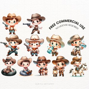 Cute American Cowboy Clipart Bundle, Children's Cowboy PNG, Little ...
