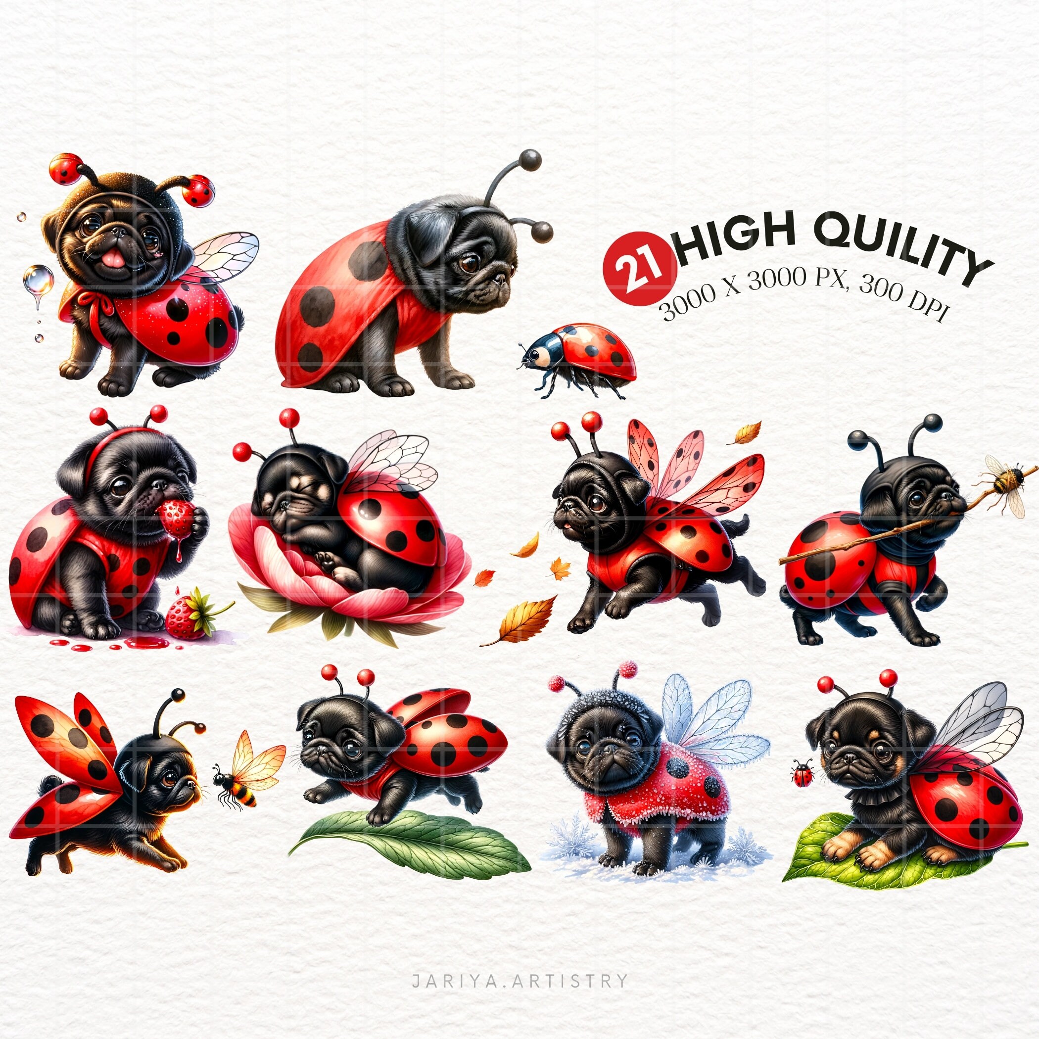 Puppy Love: Black Pug Ladybug PNG Images for Card Making and ...