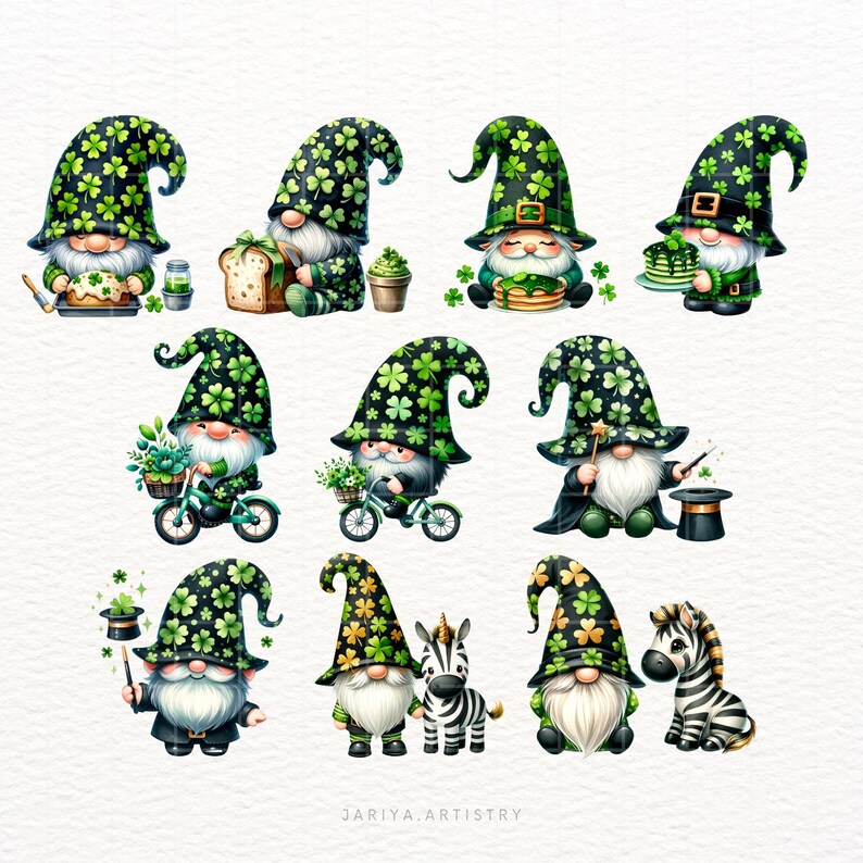 Lucky Gnome Clipart Set, St. Patrick's Day Watercolor Design, Instant ...