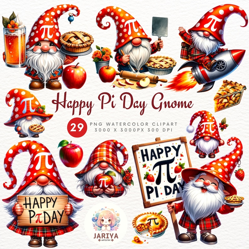 Happy Pi Day Gnome Clipart Set - Math Holiday Decor Watercolor ...
