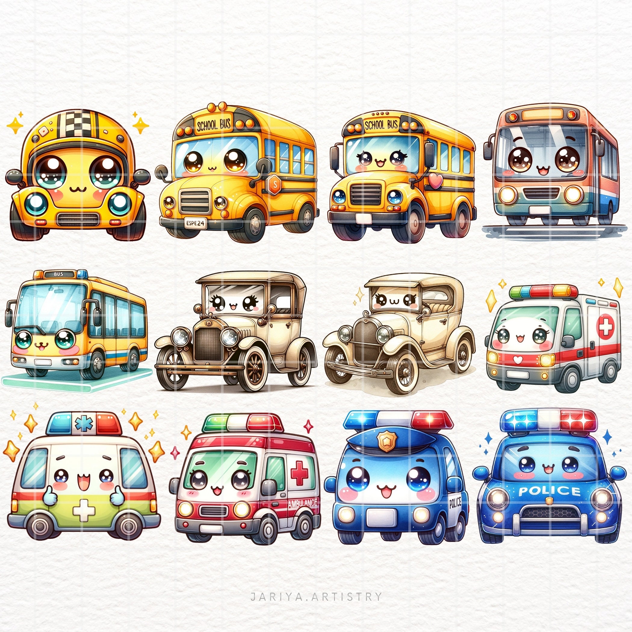 Chibi Style Kawaii Car Clipart Bundle - Cute Vehicle Art Collection ...