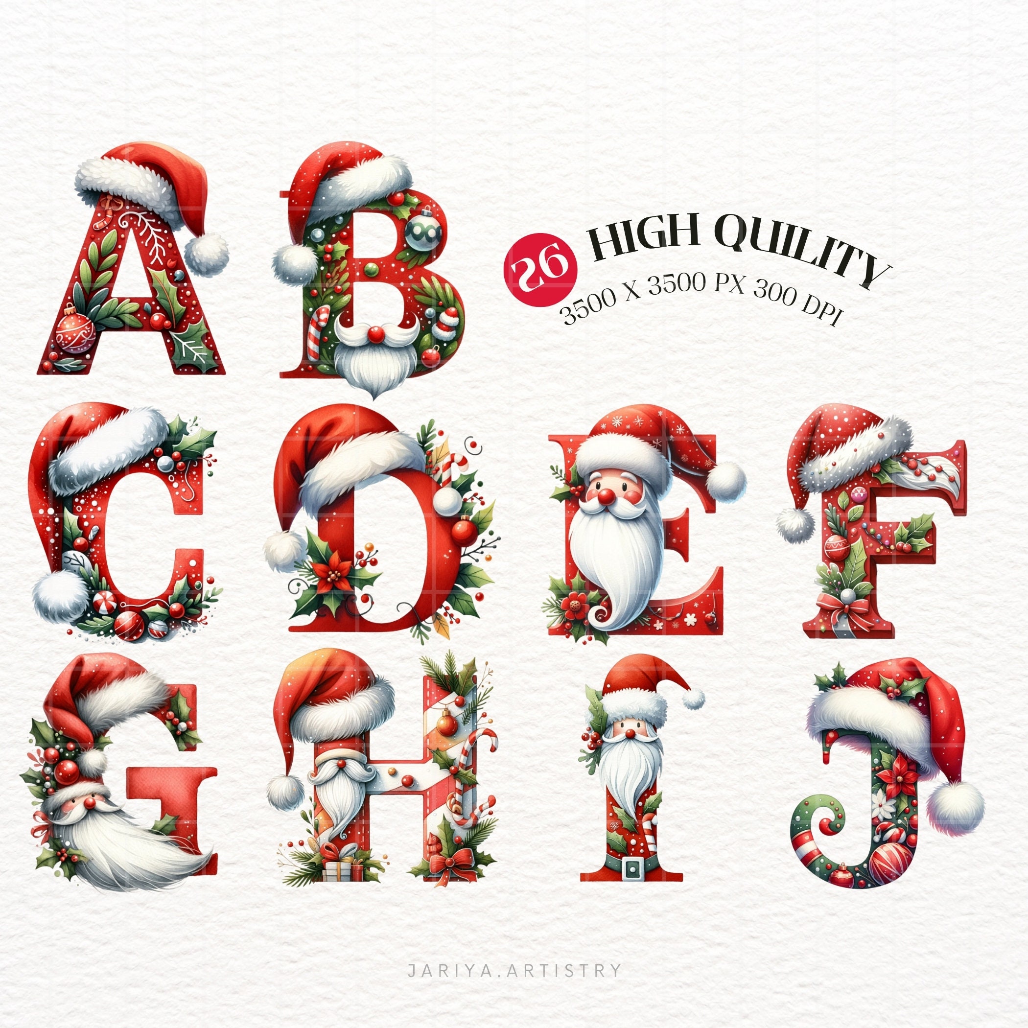 Festive Santa Alphabet Clipart Set - A-Z PNG Designs, Prints ...