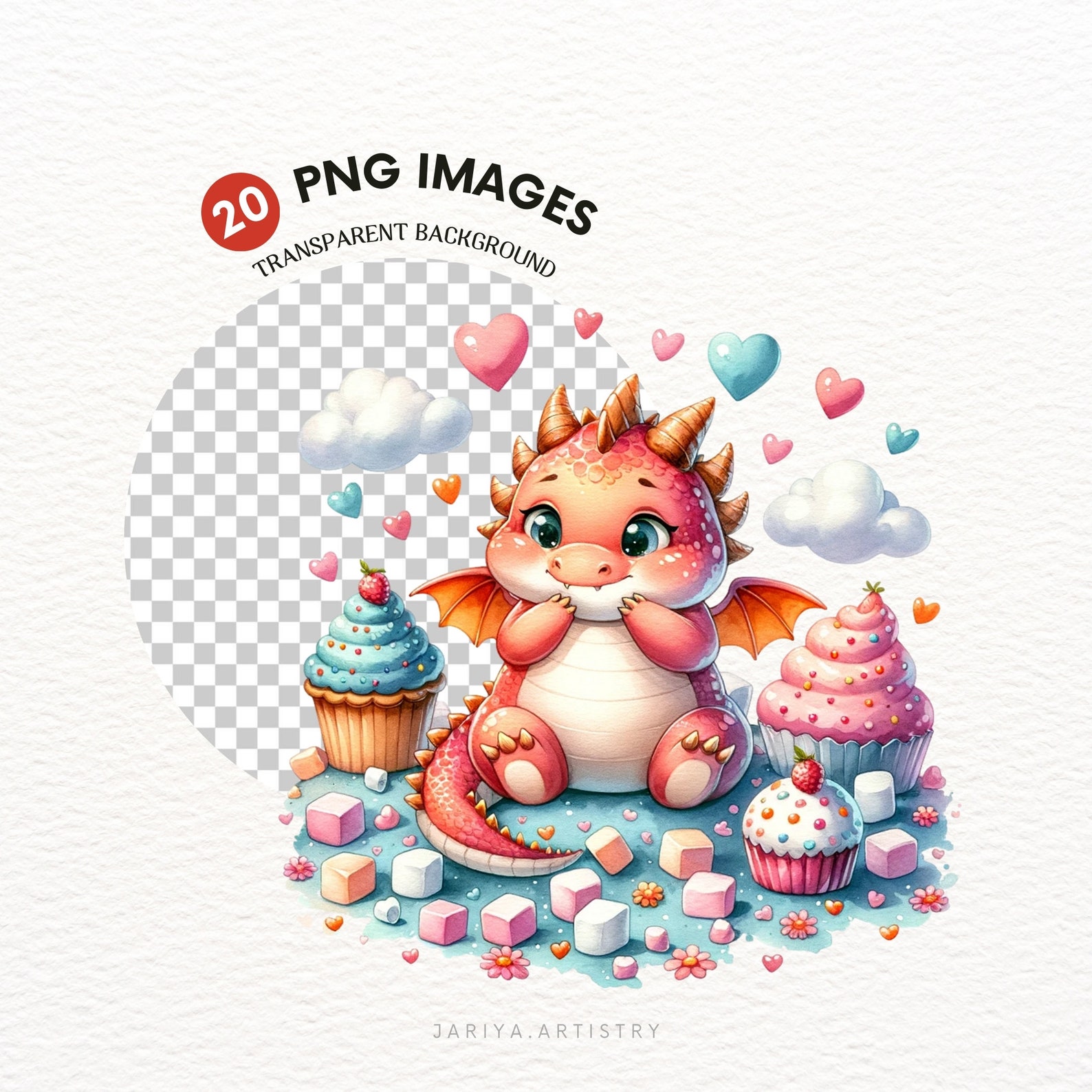 Chubby Dragon Clipart, Cute Dragon in Love Clipart, Watercolor Baby ...