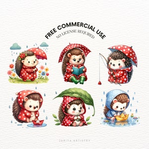 Cute Rainy Day Hedgehog Watercolor Clipart Collection for Baby Shower ...