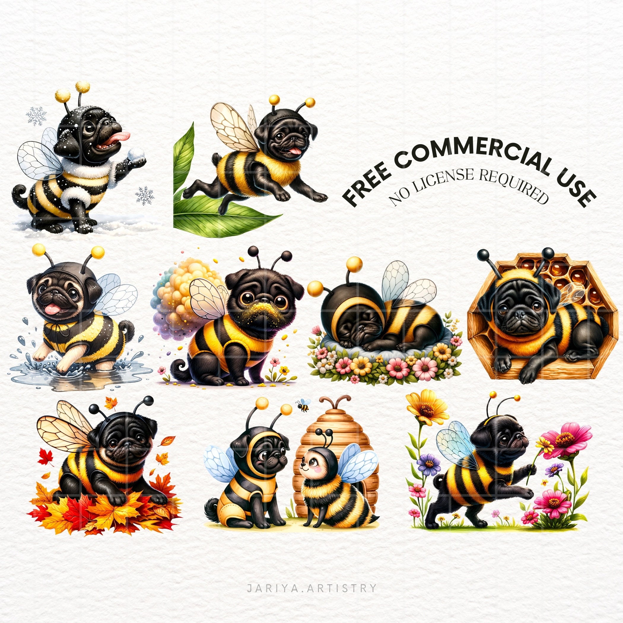 Puppy Love: Black Pug Bee PNG Images for Card Making and Sublimation ...
