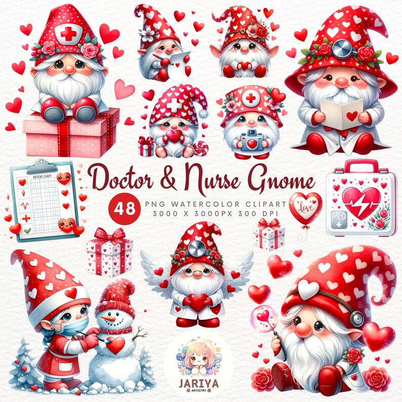 Doctor & Nurse Gnome Clipart, Medical Gnomes Watercolor PNG, Love ...