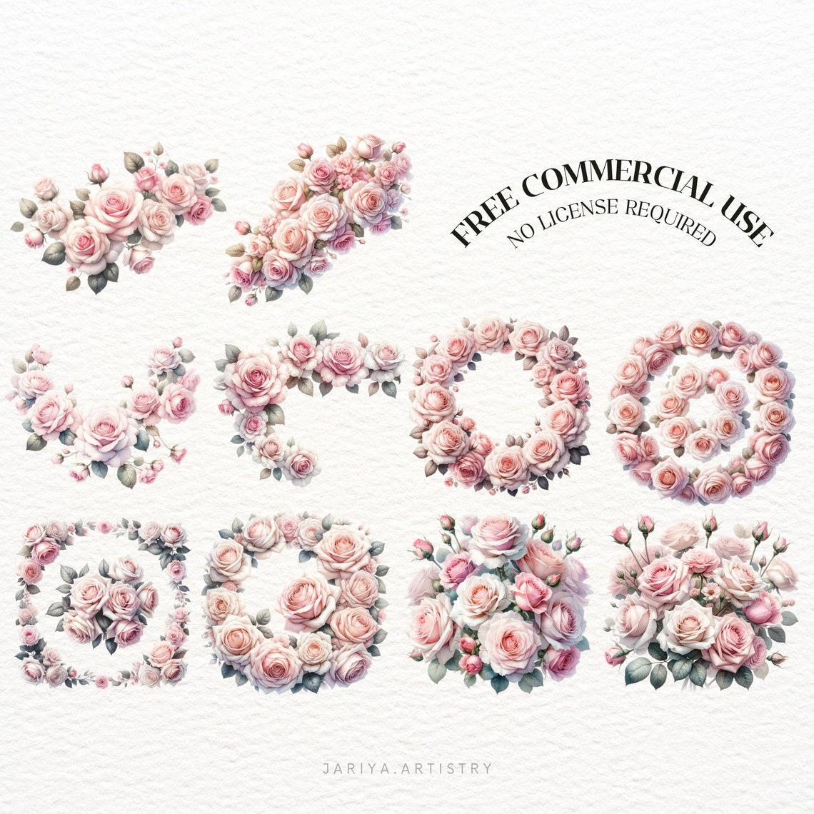 Watercolor Pink Rose Clipart Bundle, Pink Floral PNG, Pink Rose ...