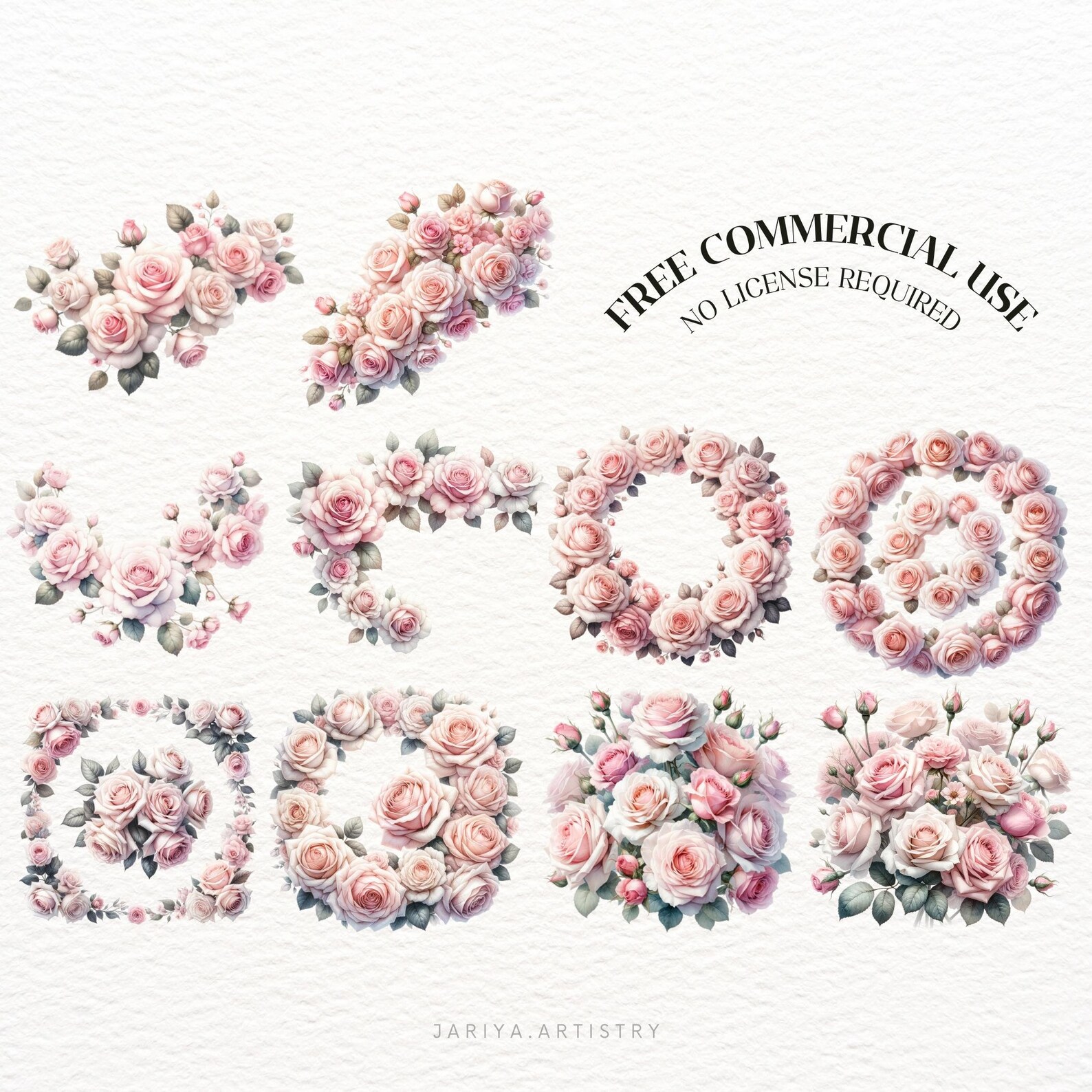 Watercolor Pink Rose Clipart Bundle, Pink Floral PNG, Pink Rose ...