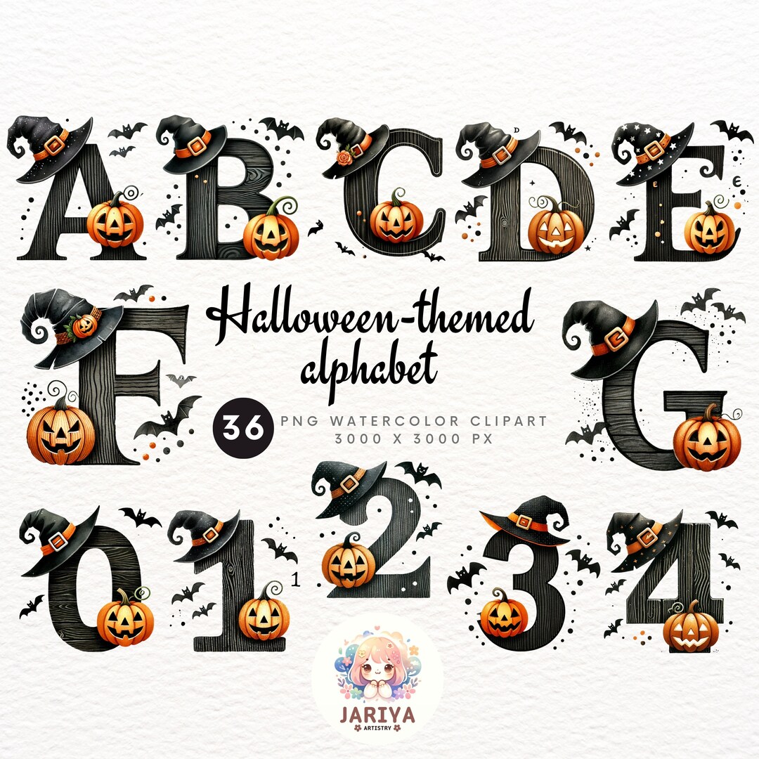 Watercolor Halloween Alphabet Clipart: Spooky Letter PNG Designs - Etsy