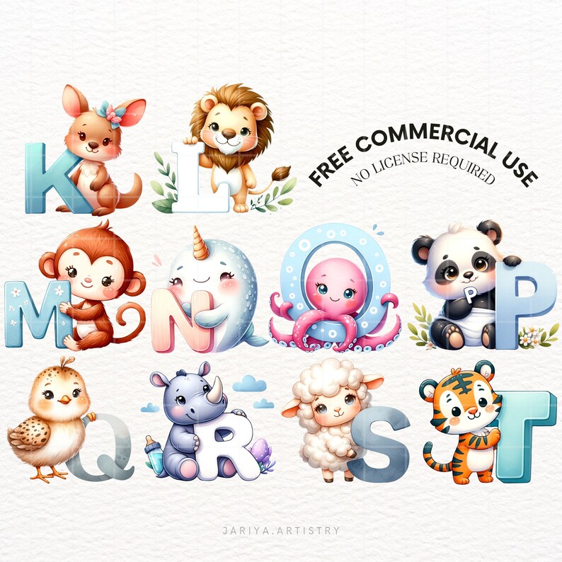 Adorable Animal Alphabet Clipart Bundle - Watercolor A-Z Letters ...