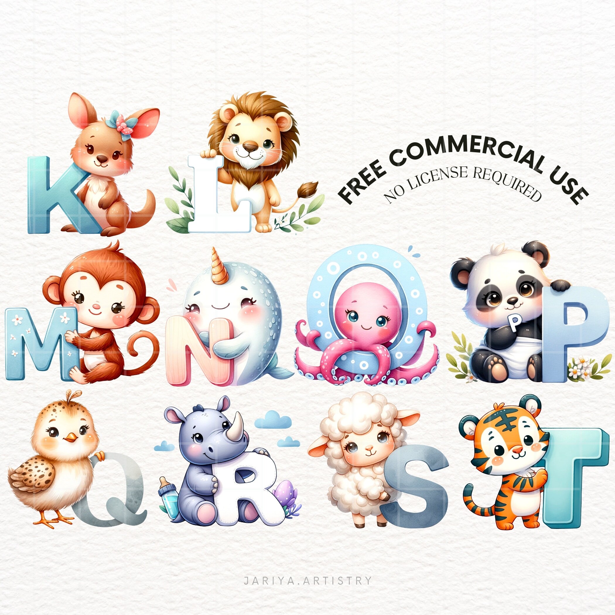 Adorable Animal Alphabet Clipart Bundle - Watercolor A-Z Letters ...