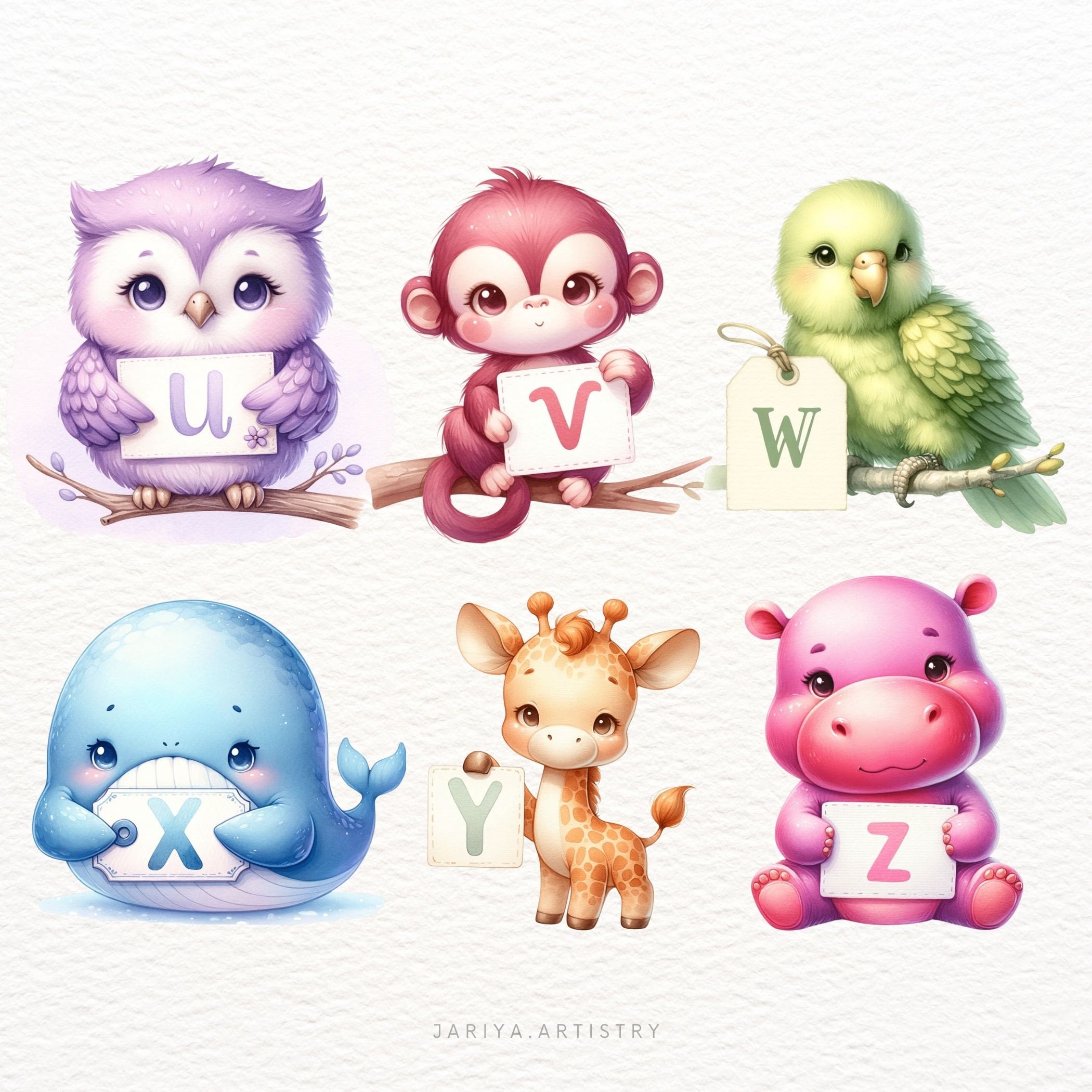 Cute Animals Alphabet Clipart Bundle, Animals Watercolor Letters PNG ...