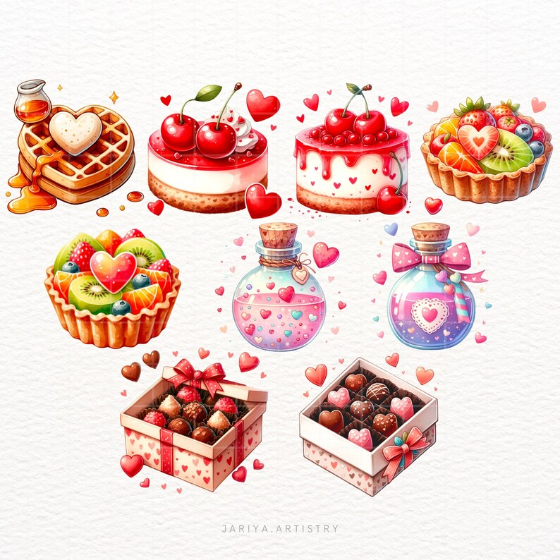 Romantic Valentine's Watercolor Clipart Bundle for Sublimation Designs ...
