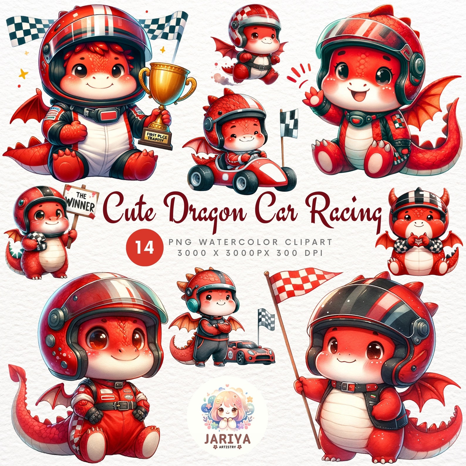 Cute Dragon Car Racing Clipart Bundle, Cute Dragon Race Car Clipart ...