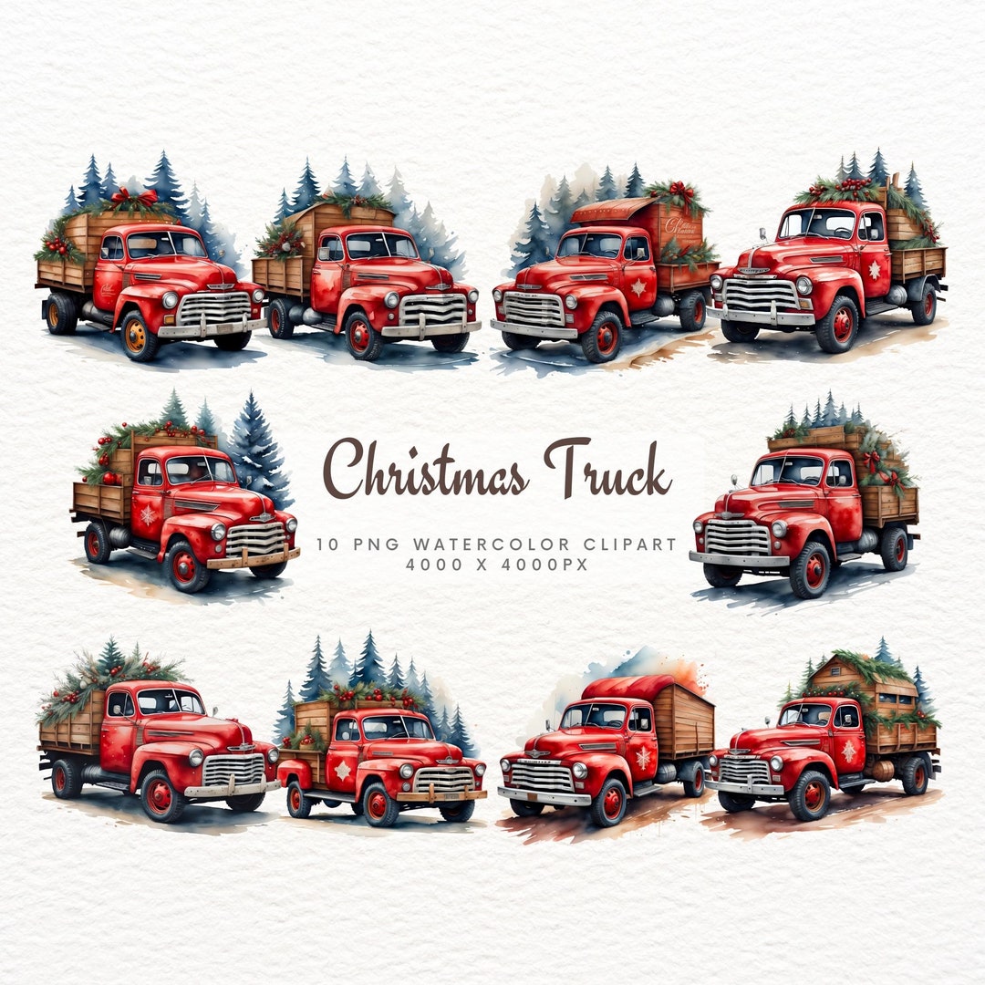 Watercolor Christmas Truck Clipart Bundle (digital Download) - Etsy