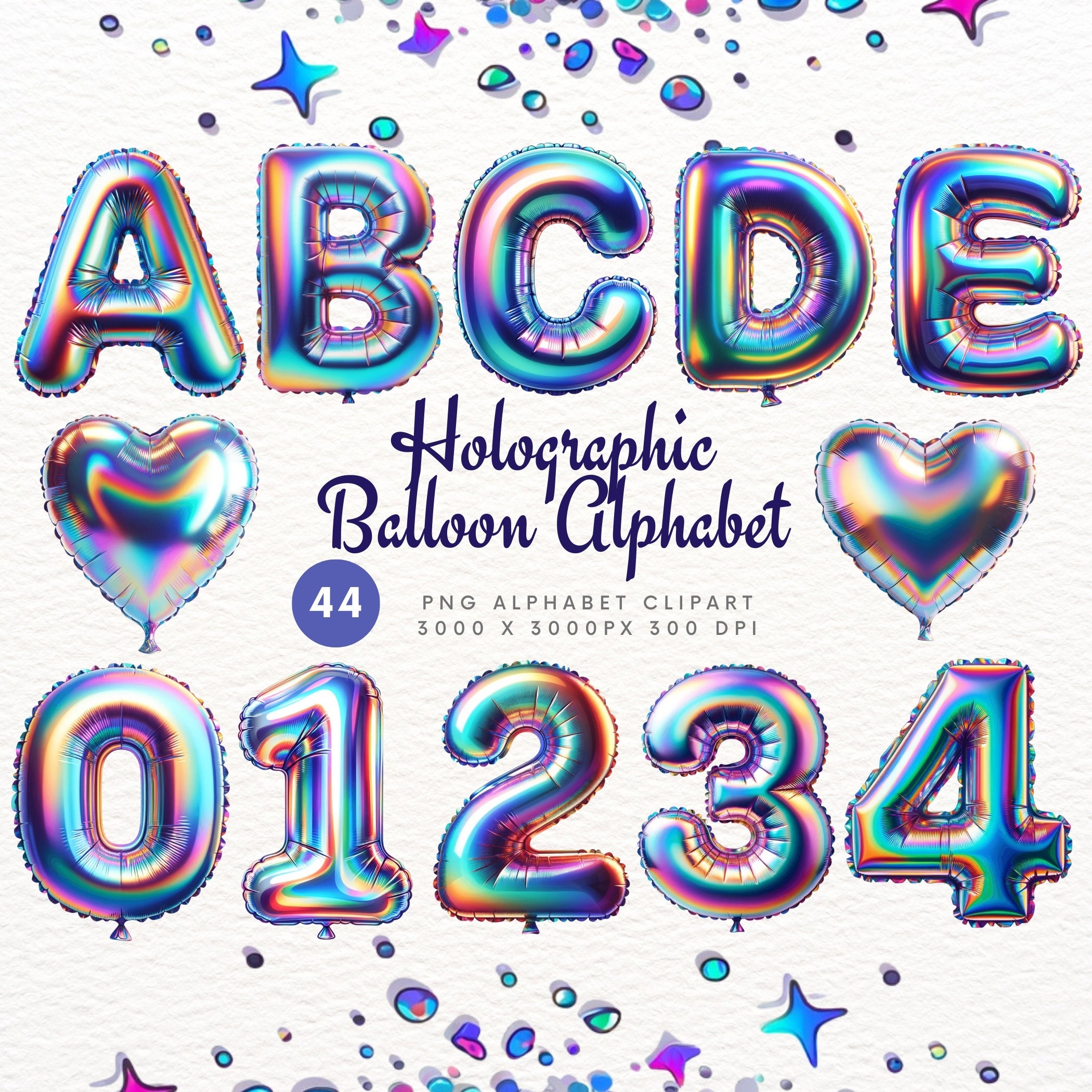 Holographic Balloon Alphabet Clipart Bundle: A-Z PNG Designs ...