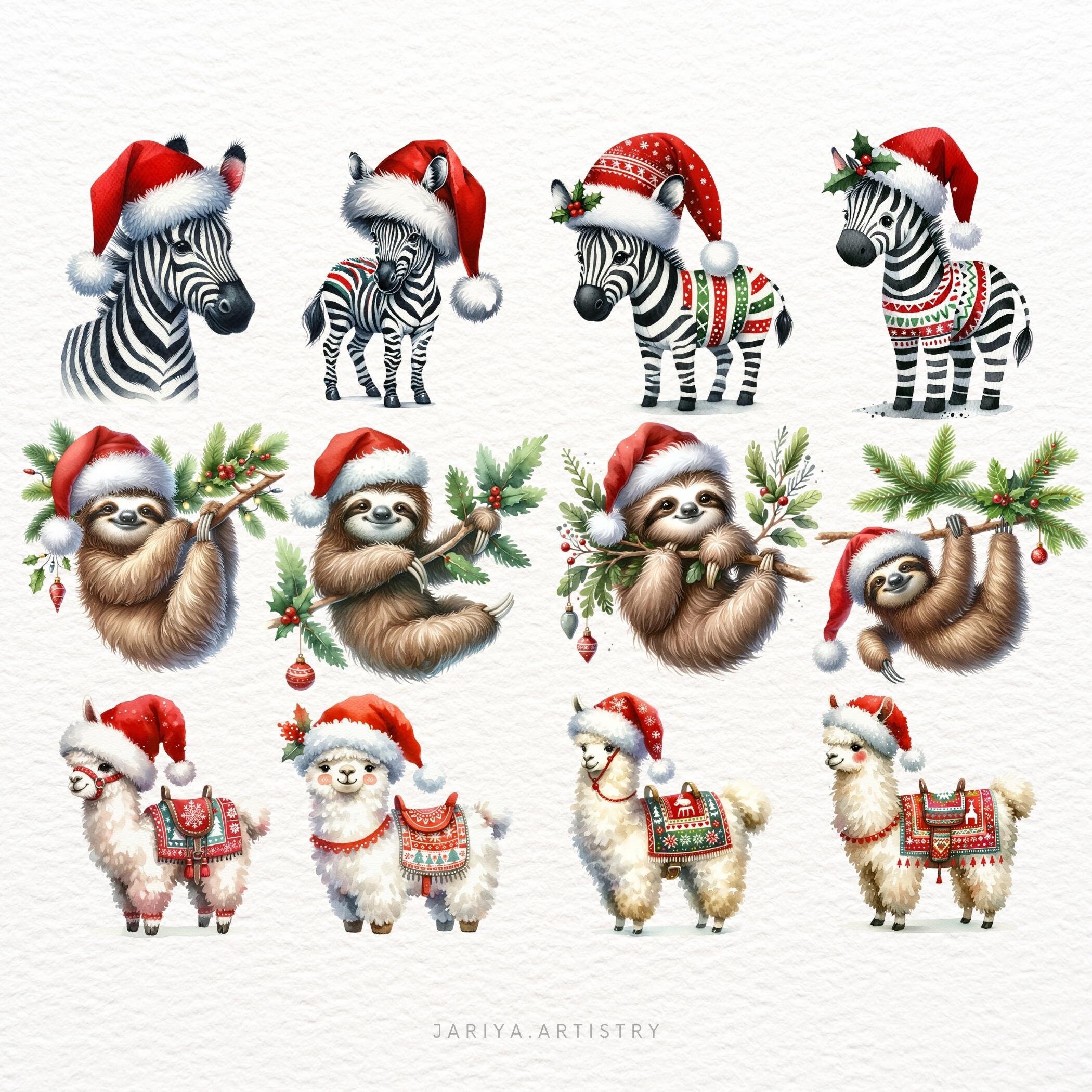 Cute Animals Santa Clipart Bundle, Animals Santa PNG, Cute Animals ...