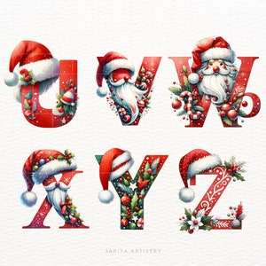 Festive Santa Alphabet Clipart Set - A-Z PNG Designs, Prints ...