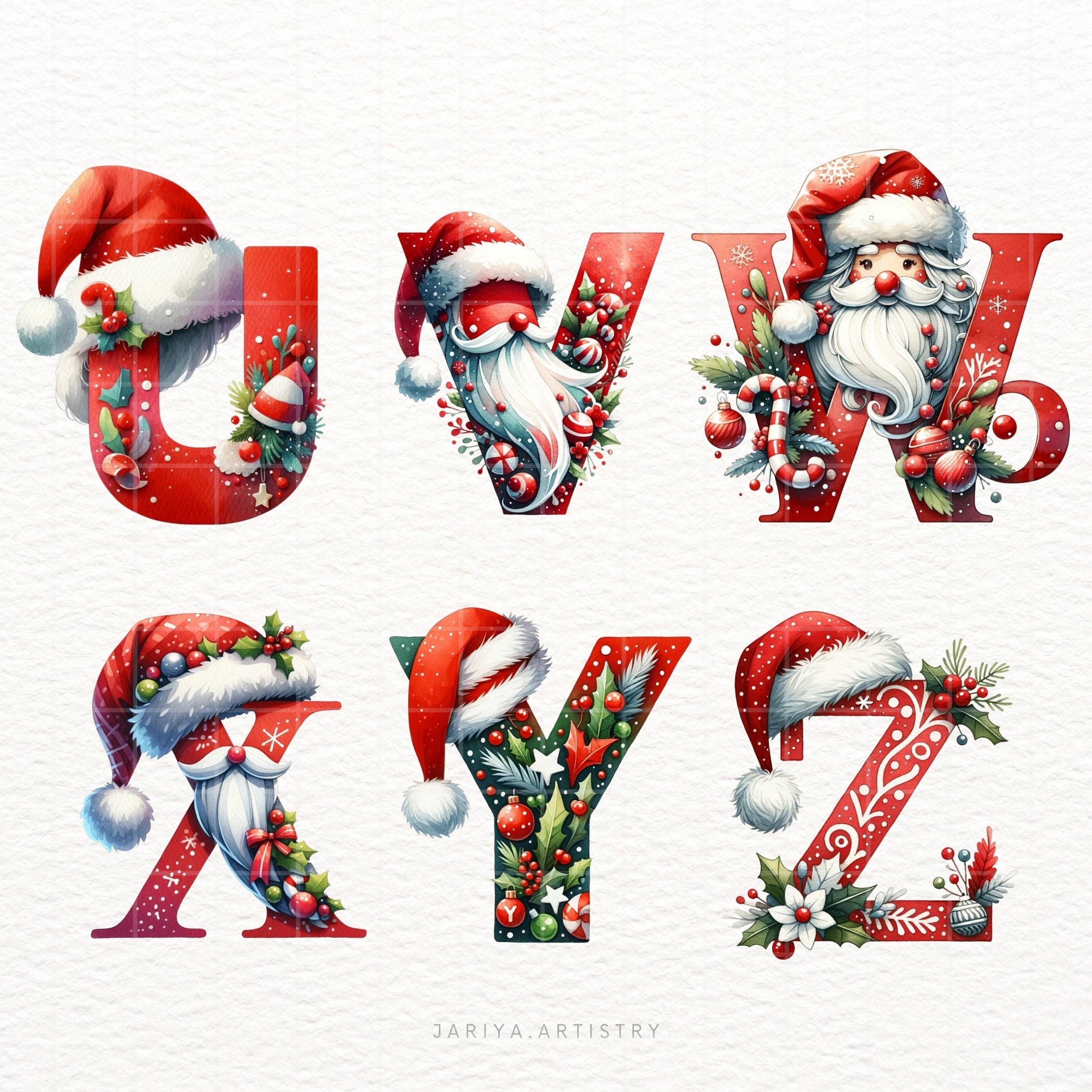 Festive Santa Alphabet Clipart Set - A-Z PNG Designs, Prints ...