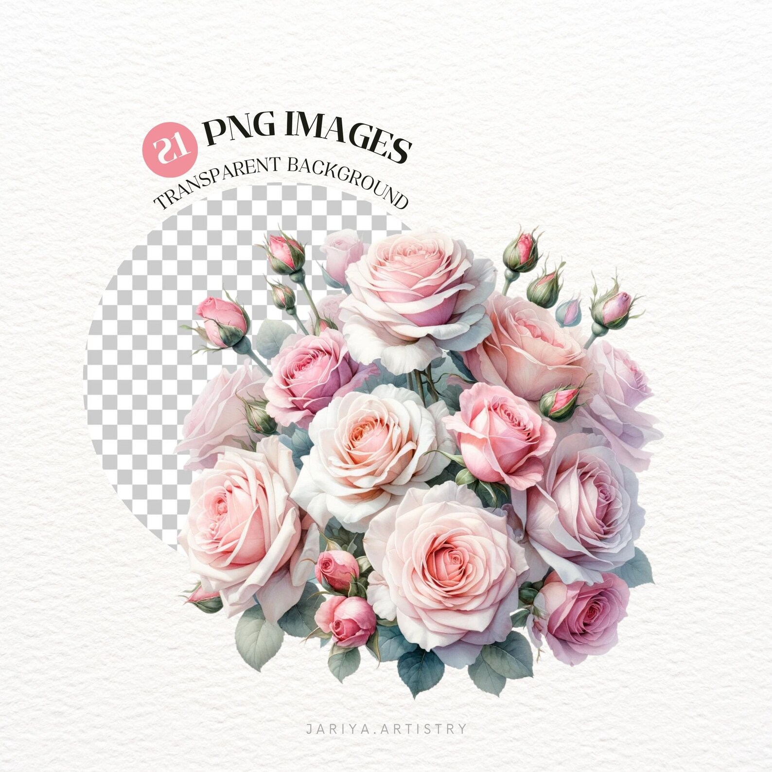 Watercolor Pink Rose Clipart Bundle, Pink Floral PNG, Pink Rose ...