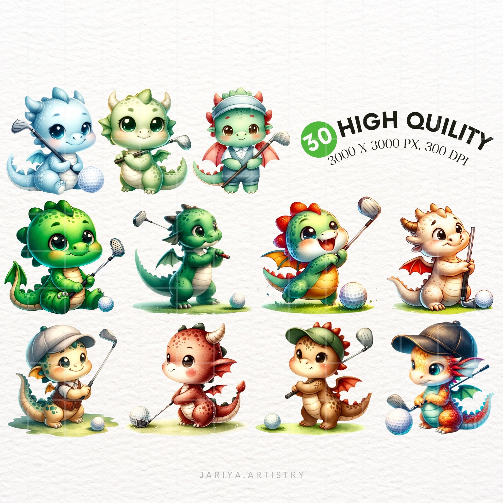 Baby Dragon Playing Golf PNG - Cute Clipart Bundle for DIY Sublimation ...