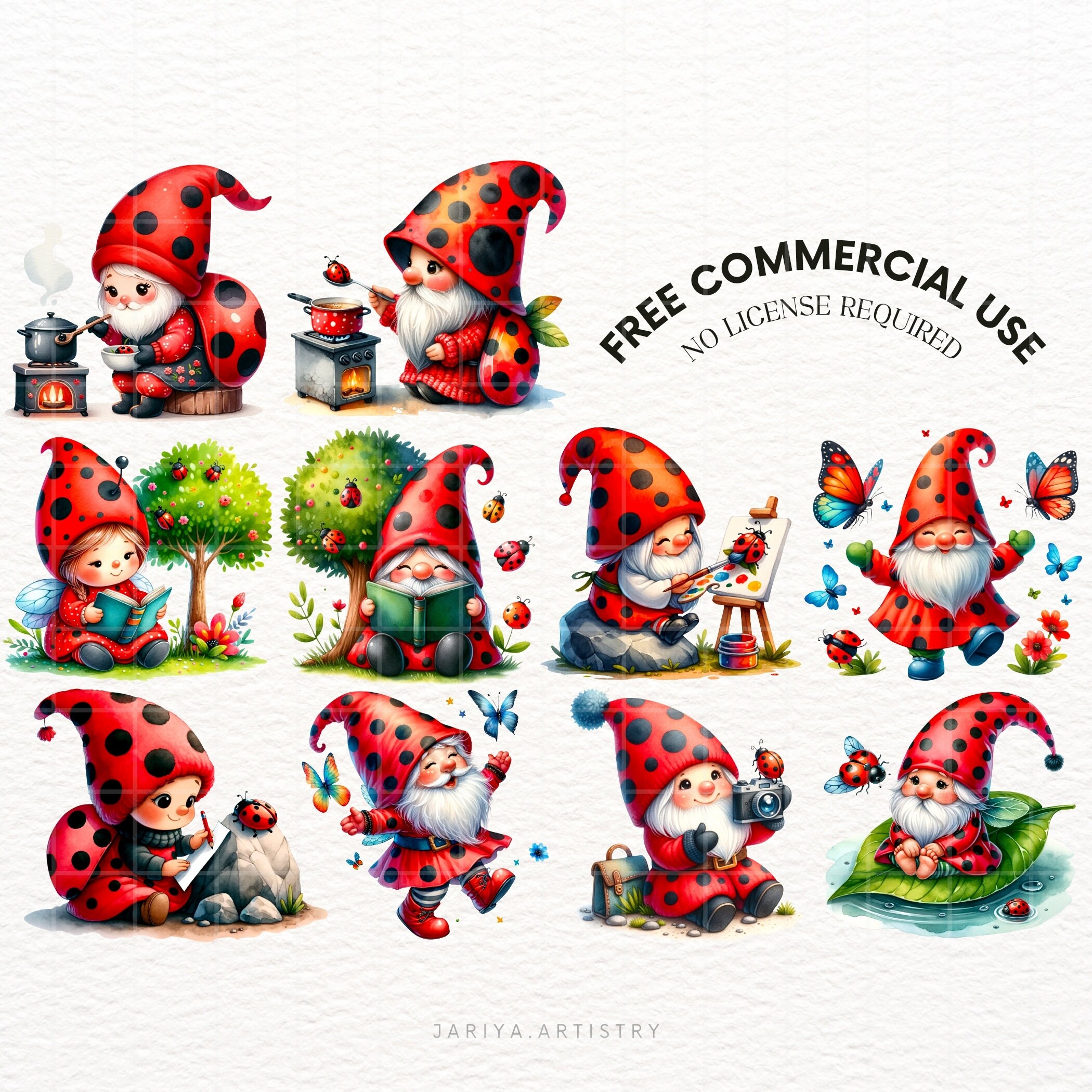 Cute Ladybug Gnome Clipart Bundle, Cute Gnome PNG, Watercolor Gnome ...