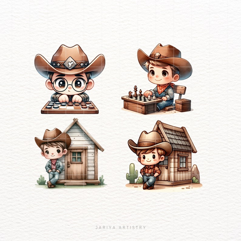 Cute American Cowboy Clipart Bundle, Children's Cowboy PNG, Little ...