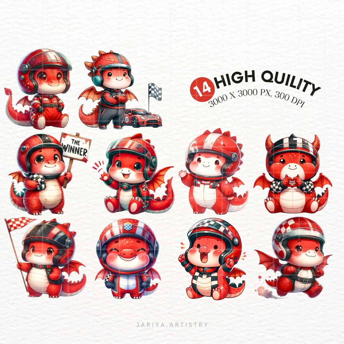 Cute Dragon Car Racing Clipart Bundle, Cute Dragon Race Car Clipart ...