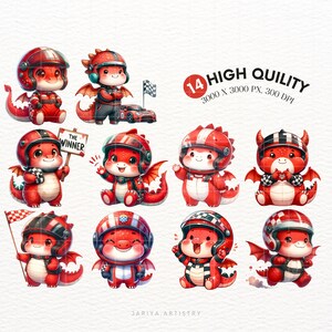 Cute Dragon Car Racing Clipart Bundle, Cute Dragon Race Car Clipart ...