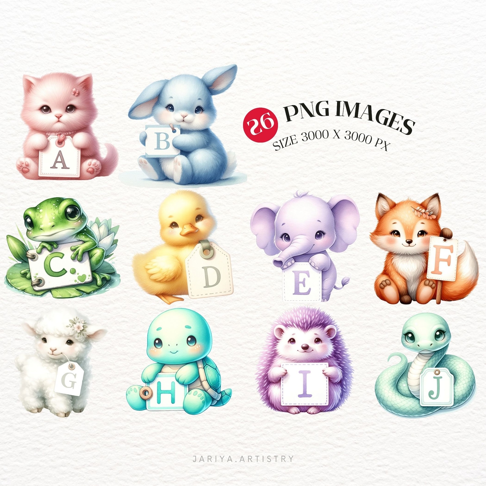 Cute Animals Alphabet Clipart Bundle, Animals Watercolor Letters PNG ...