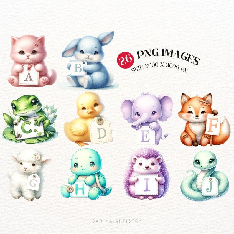 Cute Animals Alphabet Clipart Bundle, Animals Watercolor Letters PNG ...