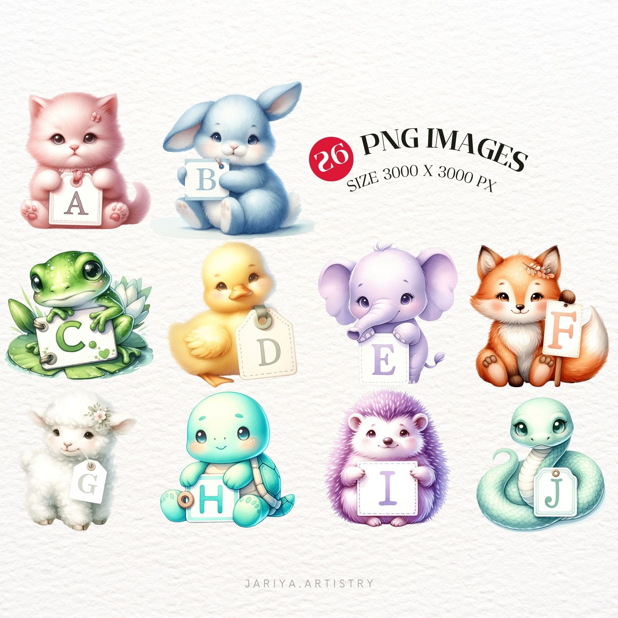 Cute Animals Alphabet Clipart Bundle, Animals Watercolor Letters PNG ...