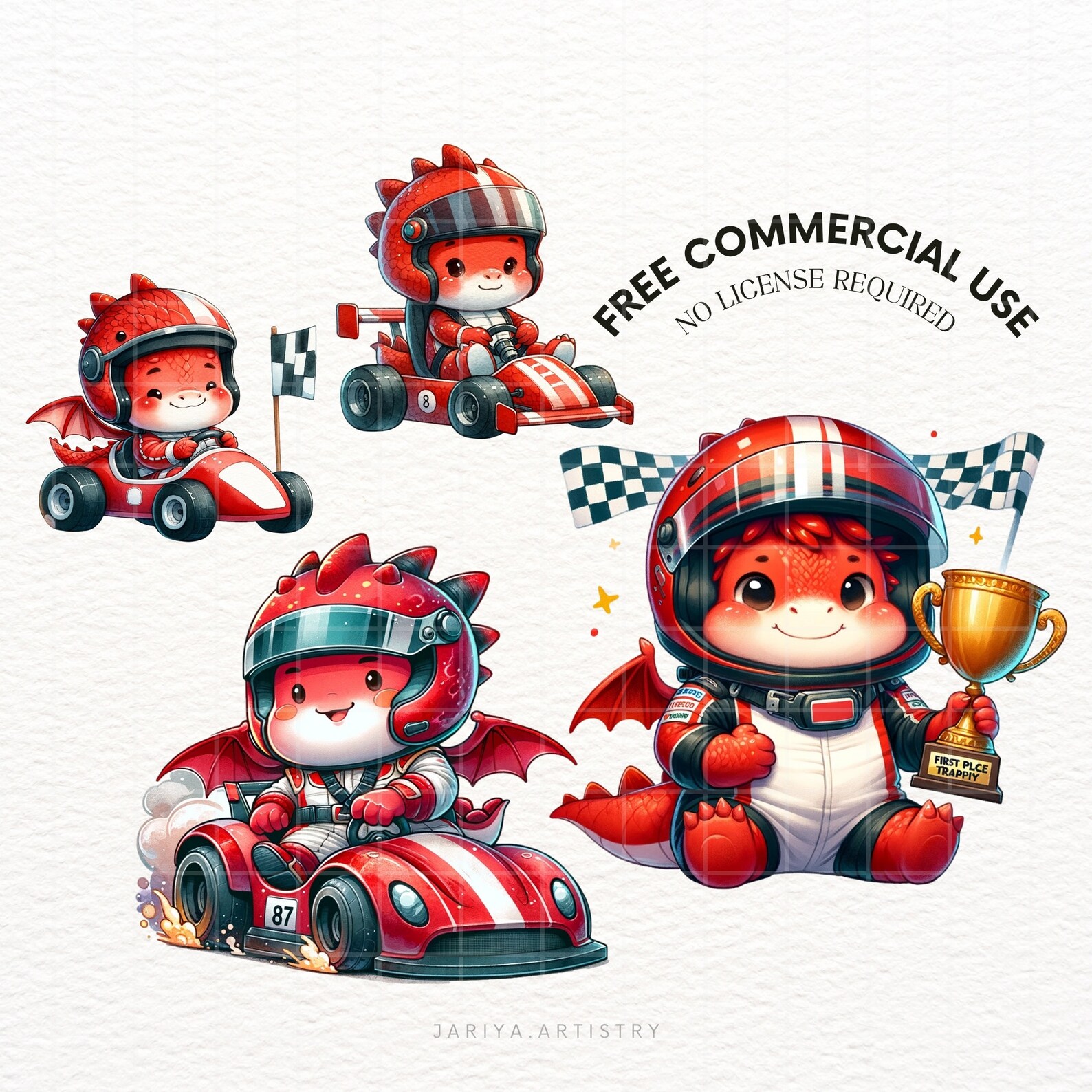 Cute Dragon Car Racing Clipart Bundle, Cute Dragon Race Car Clipart ...