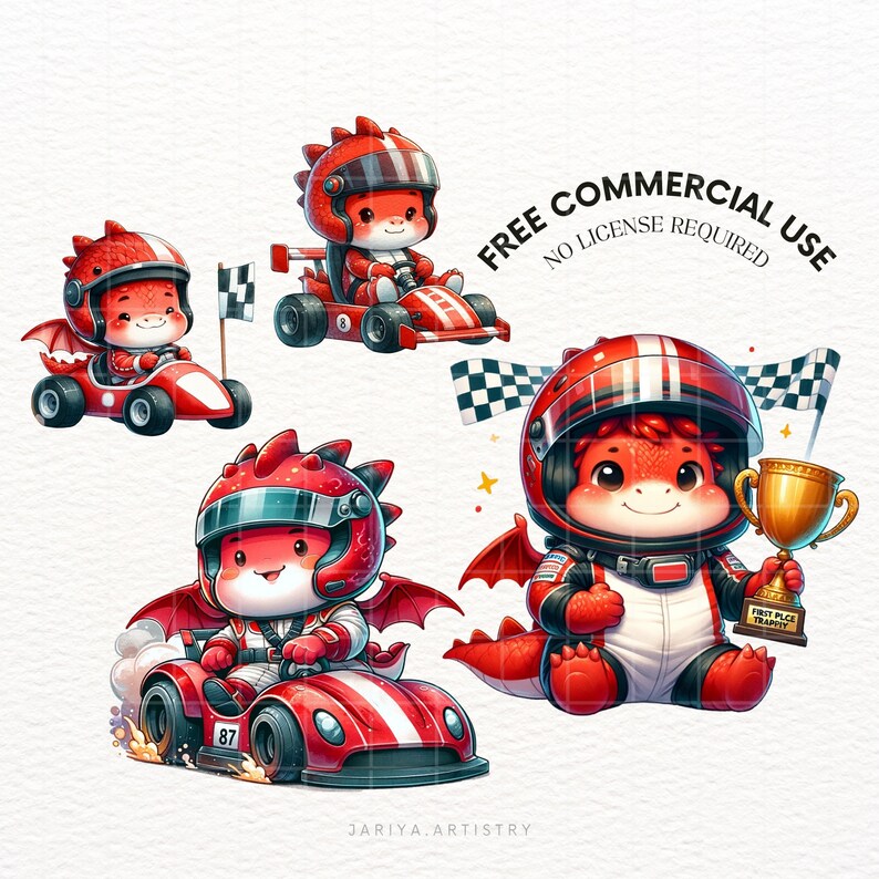 Cute Dragon Car Racing Clipart Bundle, Cute Dragon Race Car Clipart ...