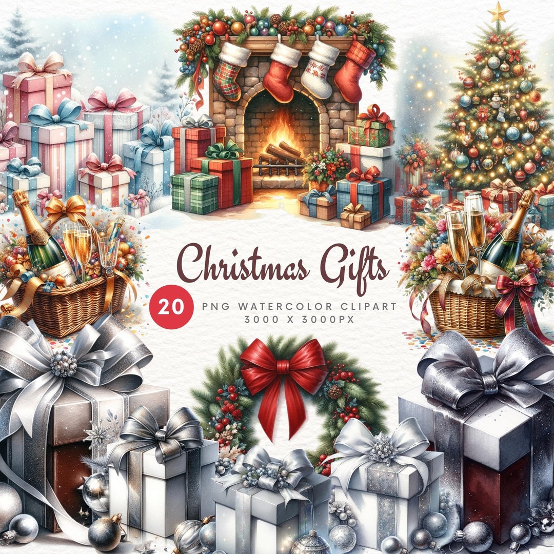 Watercolor Christmas Gifts Clipart Bundle, Christmas Gifts Clipart PNG ...