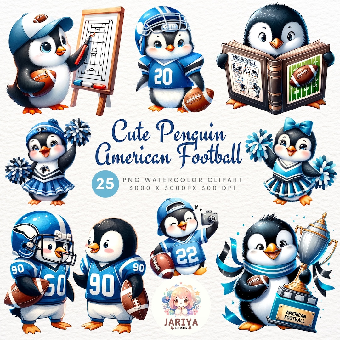 Penguin American Football Clipart, Football Penguins Watercolor ...