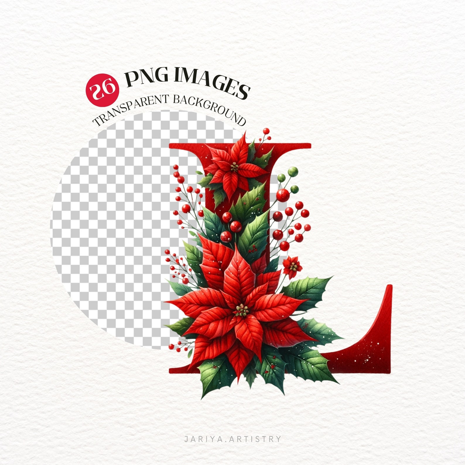 Christmas Flower Alphabet Clipart Bundle, A-Z Clipart PNG, Christmas ...