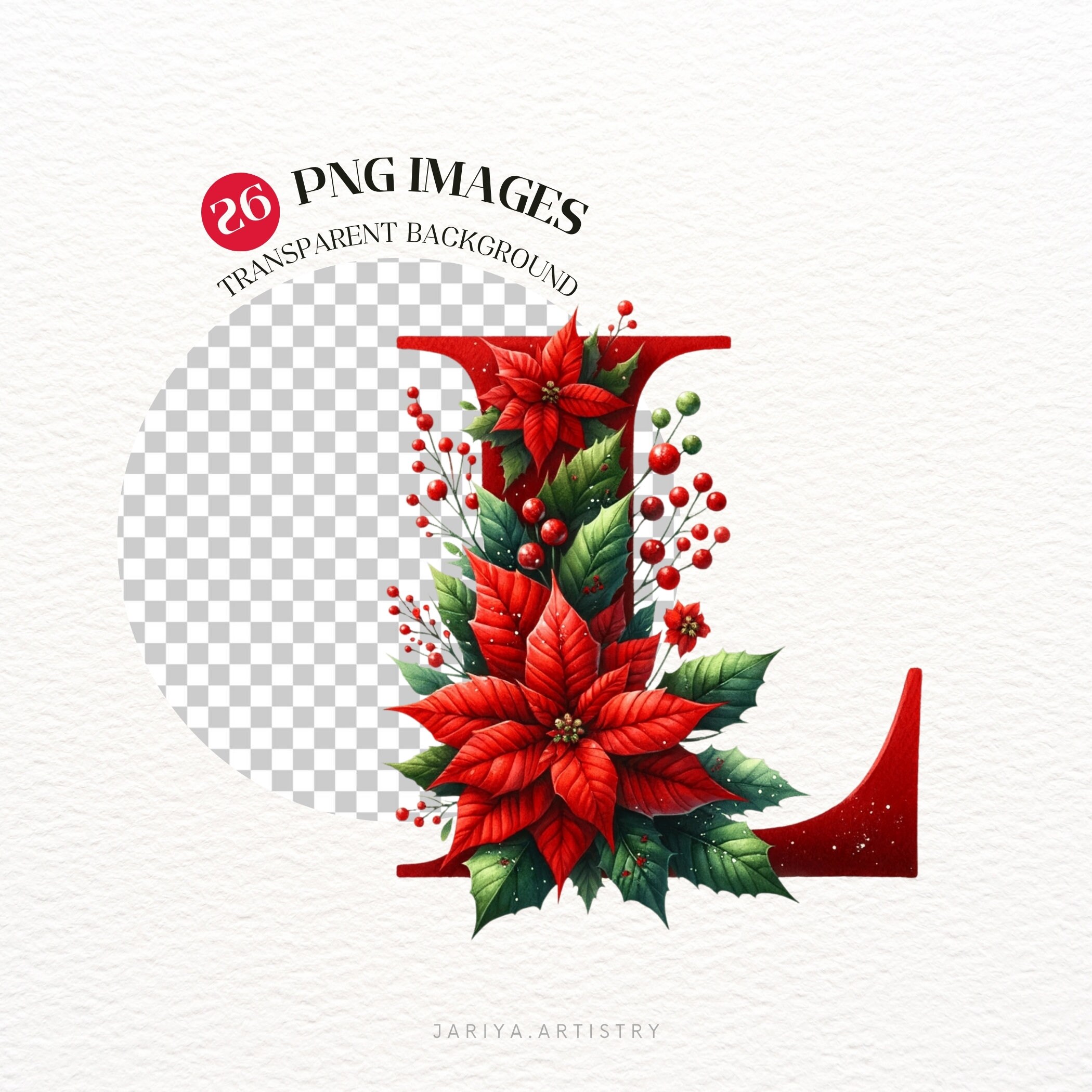 Christmas Flower Alphabet Clipart Bundle, A-Z Clipart PNG, Christmas ...