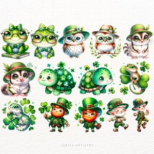 Cute St. Patrick's Day Animal Clipart Set - Cute Watercolor Shamrock ...