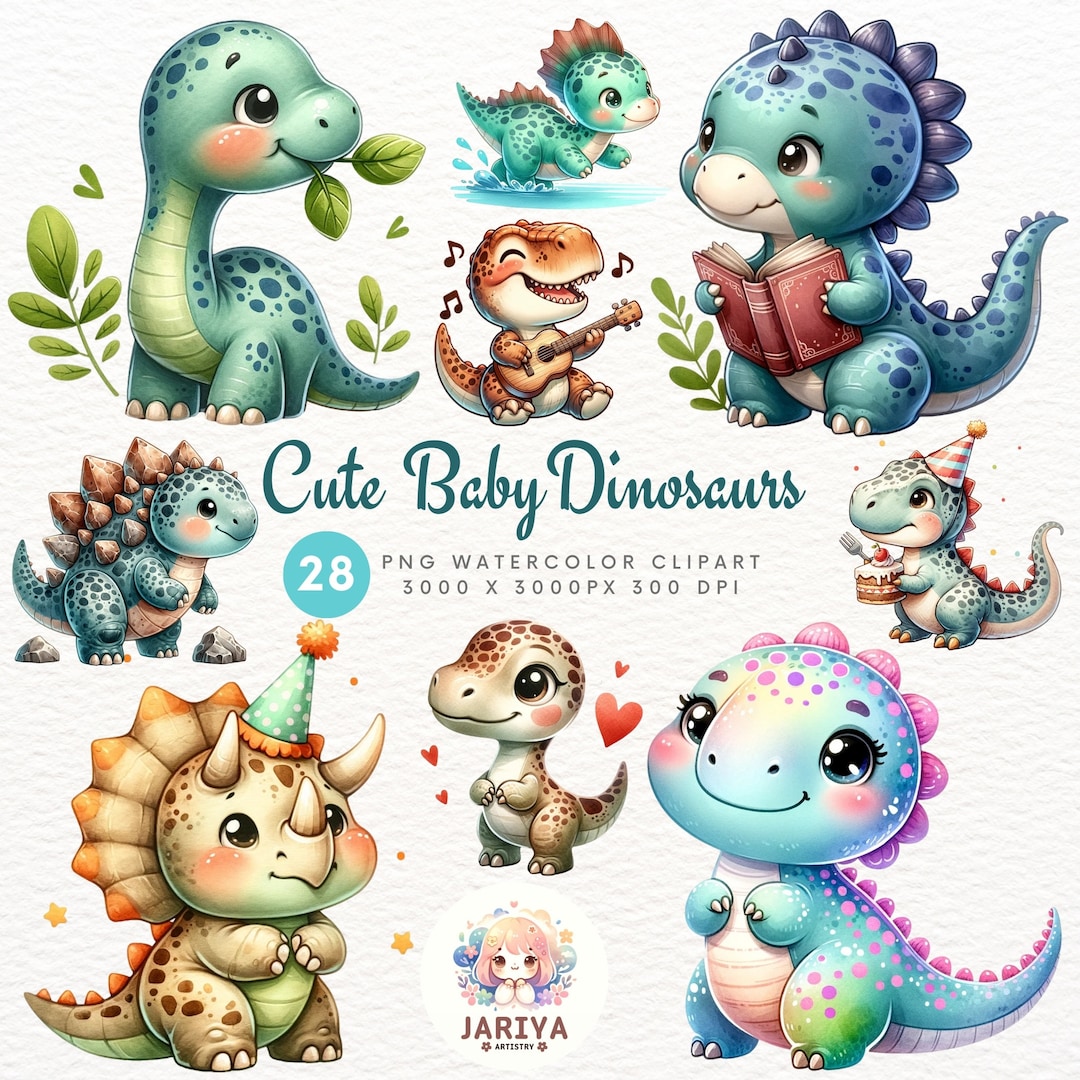 Cute Dinosaurs Clipart Bundle, Baby Dinosaurs Clipart Bundle, Dinosaurs ...