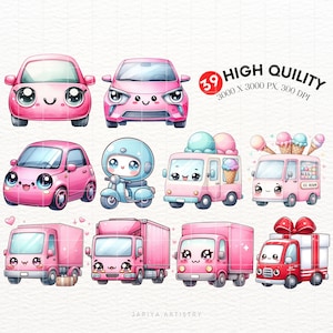 Chibi Style Kawaii Car Clipart Bundle Cute Vehicle Art Collection ...