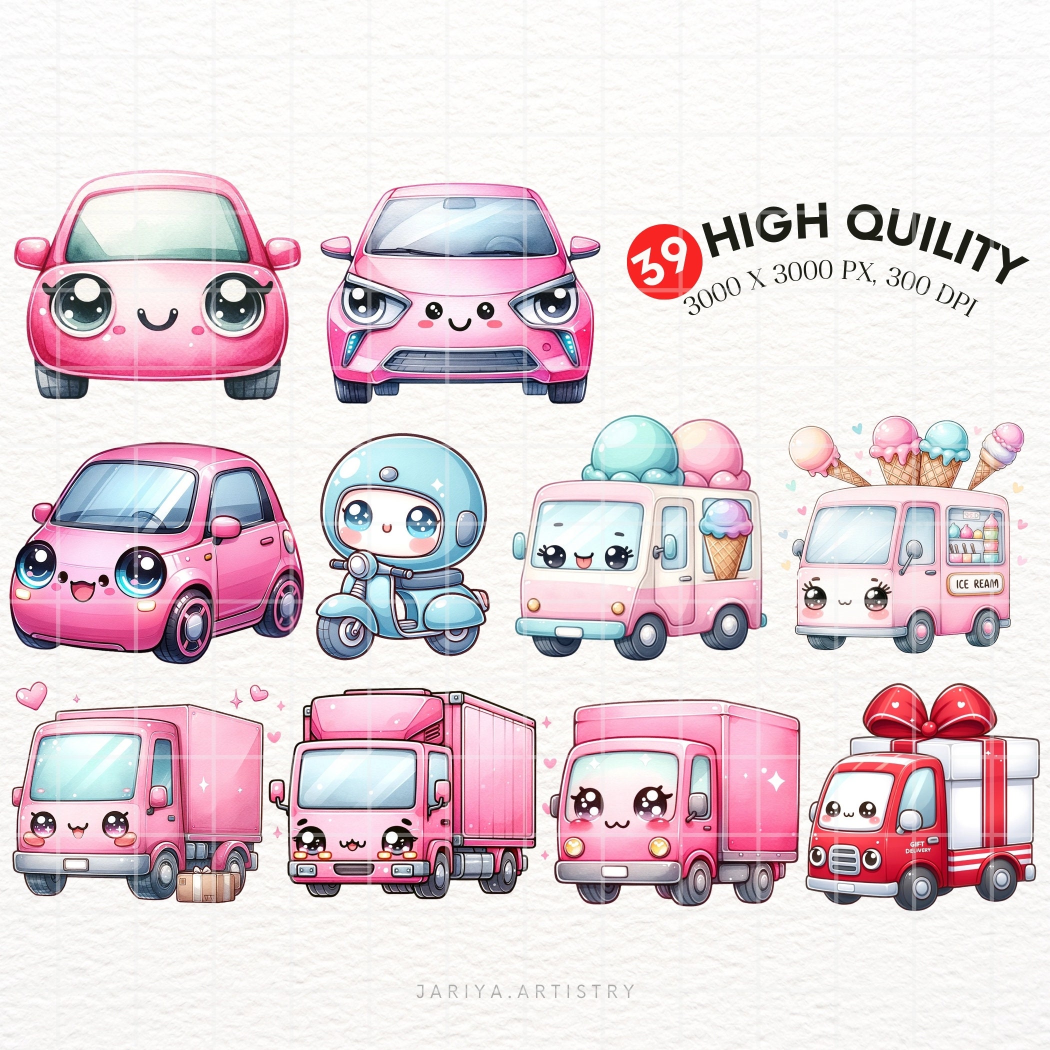 Chibi Style Kawaii Car Clipart Bundle - Cute Vehicle Art Collection ...