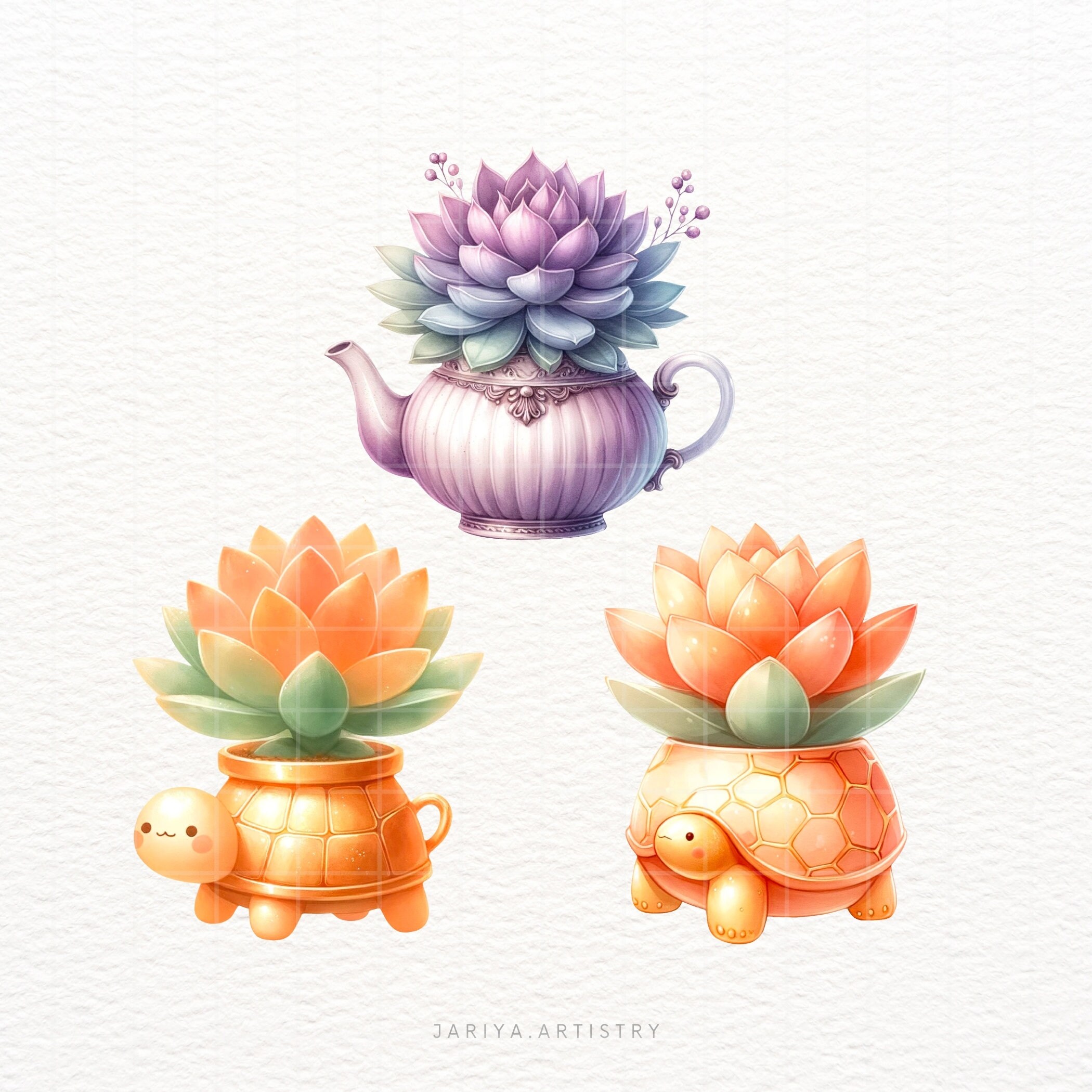 Pastel Succulent Clipart, Watercolor Succulent PNG, Cute Succulent PNG ...