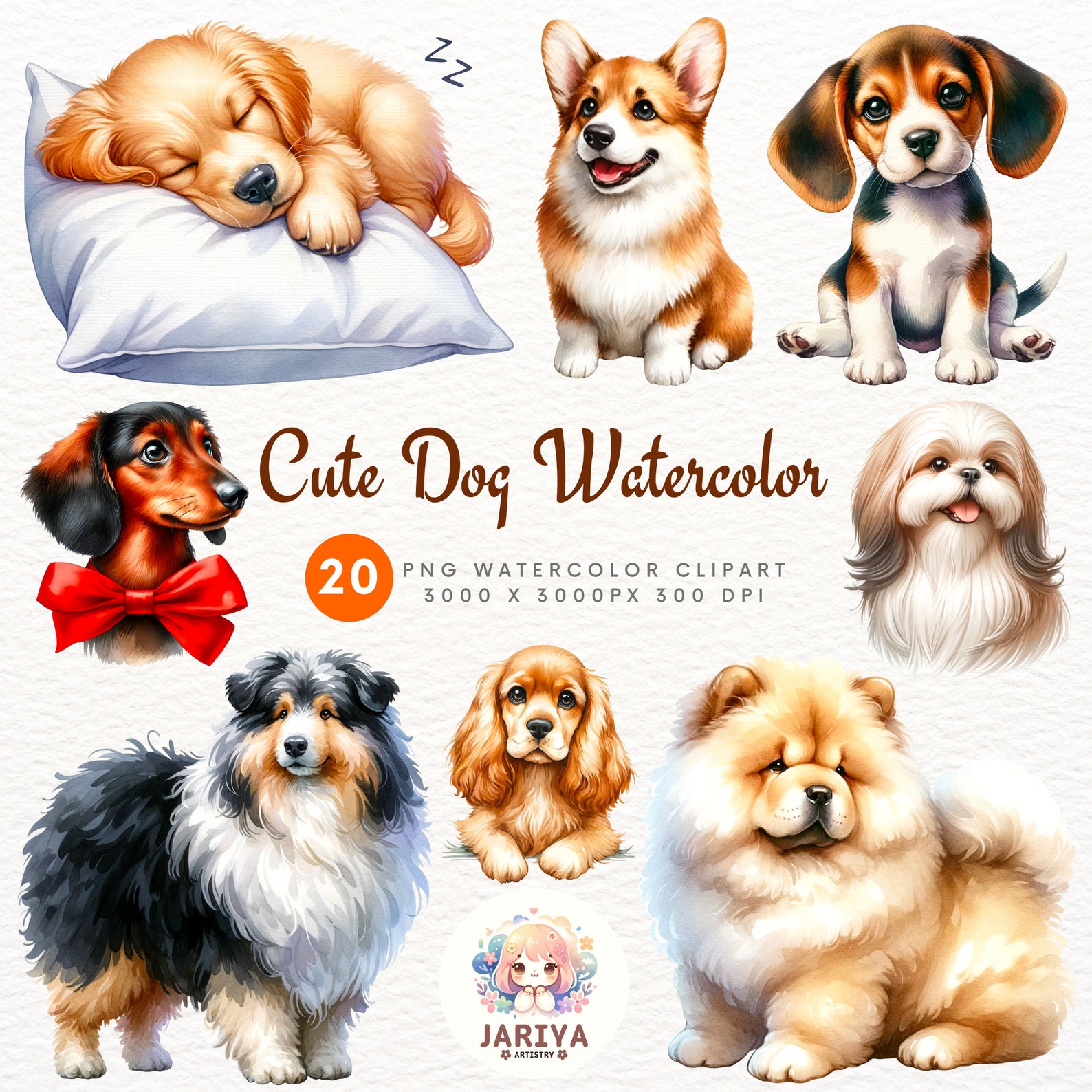 Cute Dog Watercolor PNG Bundle, Cute Dog Sublimation Designs, Dog ...