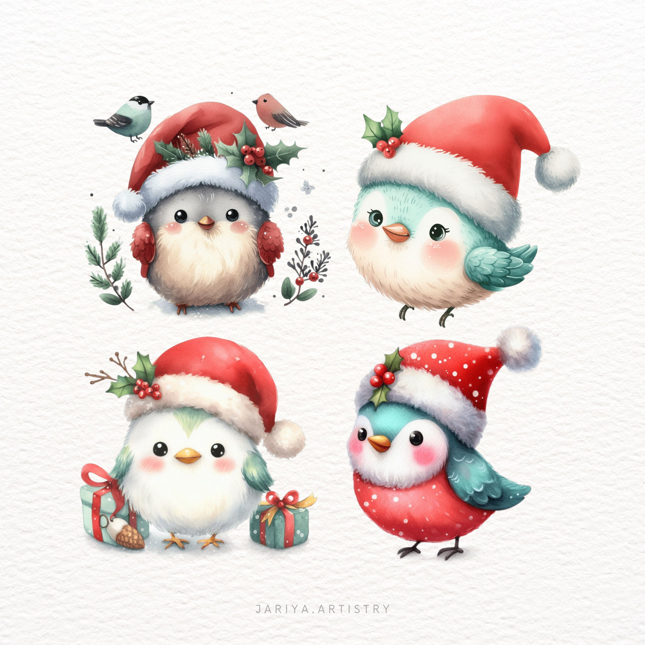 Bird Santa Clipart Bundle, Bird Santa Clipart PNG, Bird Santa Designs ...