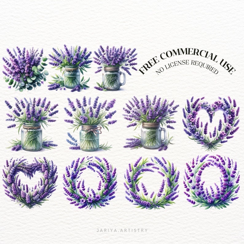Watercolor Lavender Clipart Bundle, Lavender PNG, Floral Watercolor ...