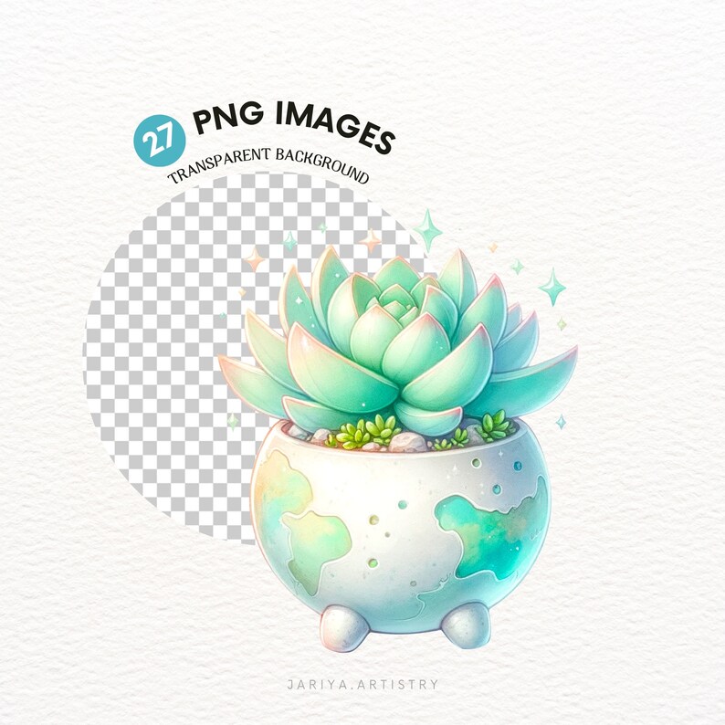 Pastel Succulent Clipart, Watercolor Succulent PNG, Cute Succulent PNG ...