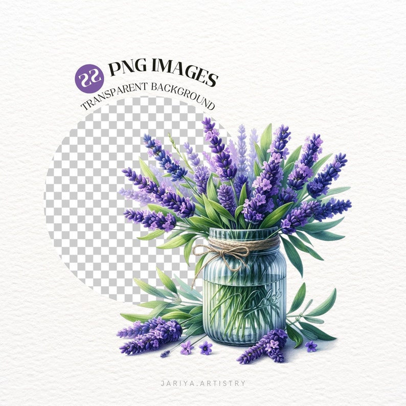 Watercolor Lavender Clipart Bundle, Lavender PNG, Floral Watercolor ...